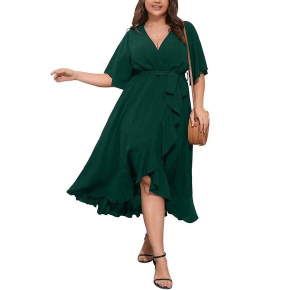 No Brand | Dresses | Womenplus Size Maxi Dress Short Sleeve Wrap V Neck ...